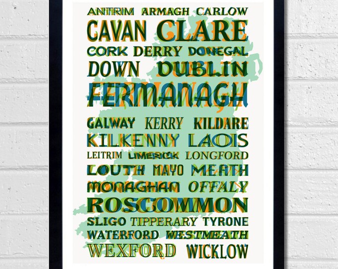 32 Counties of Ireland Art Print - Irish Wall Art - Typography Art ...