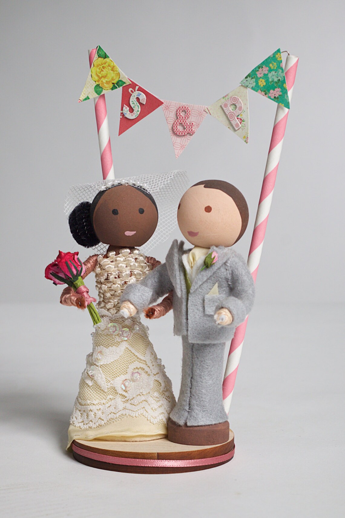 Handmade Customized Bride and Groom Wooden Peg Doll | Etsy