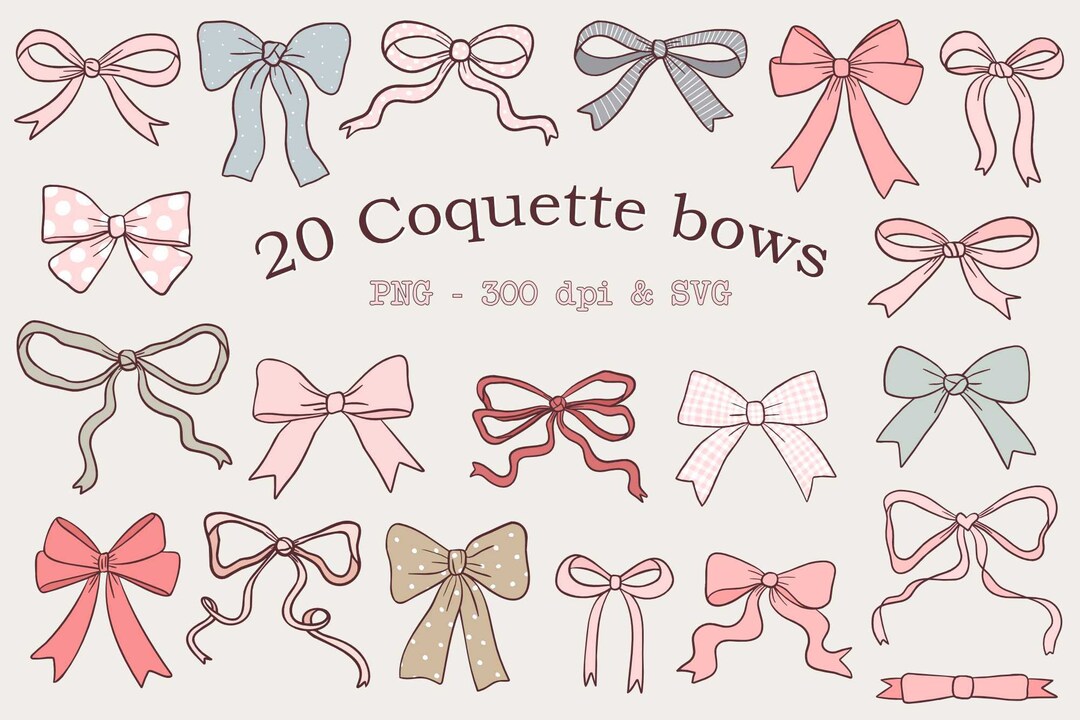 Coquette Bows Clipart Bundle: Pink Ribbon Graphics (SVG & PNG) - Etsy