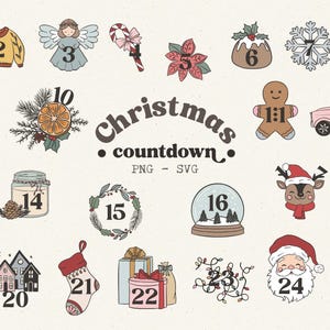 Vintage Christmas Countdown Png Retro Advent Calendar Svg Cute Bow ...