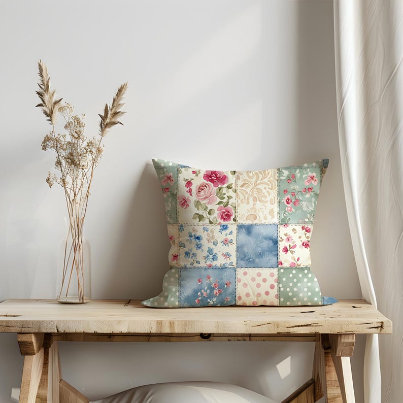 Cottagecore Floral Patchwork Seamless Pattern JPG, Quilting Vintage ...