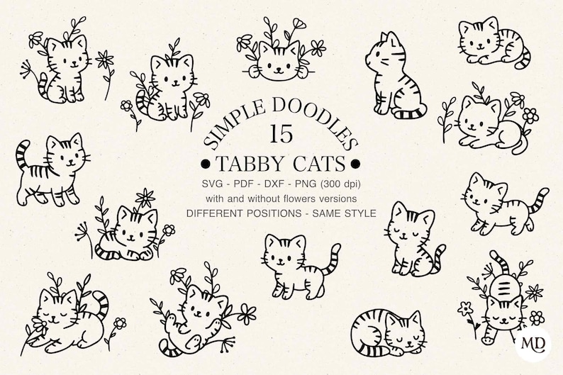 Cute Tabby Cat Svg Minimalist Kawaii Cat Png Boho Hand Drawn Animal ...