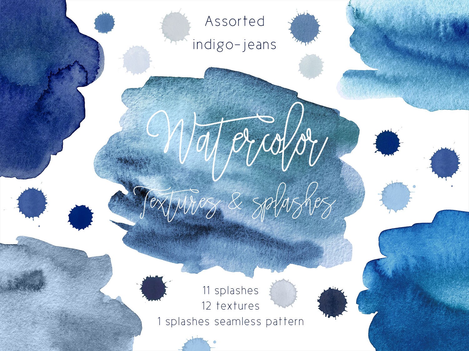 Watercolor Splatter Clipart Blue Paint Splashes Spots Seamless Pattern ...