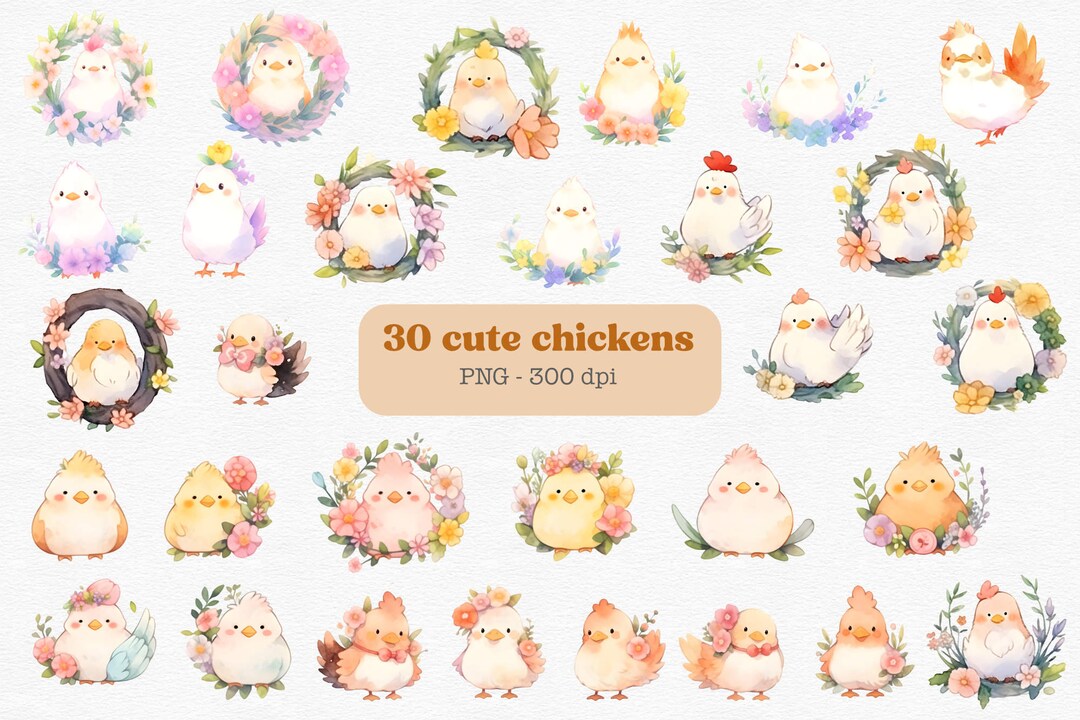 Cute Chicken Bundle Png Floral Chicks Cliparts Cute Easter Chicken Png ...
