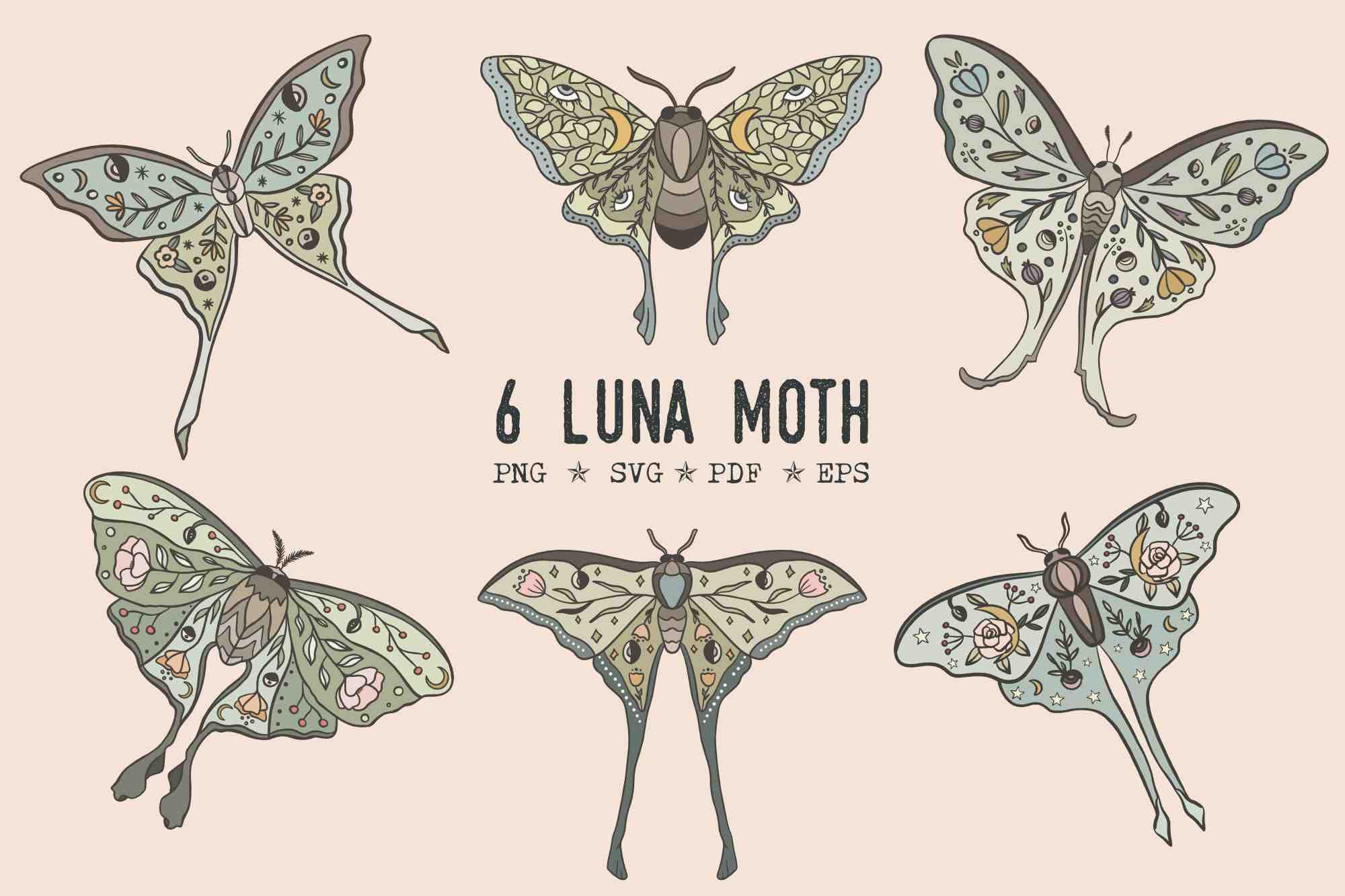 Fairycore Luna Moth Mystical Svg Magical Moth Png Floral Moth Wings ...