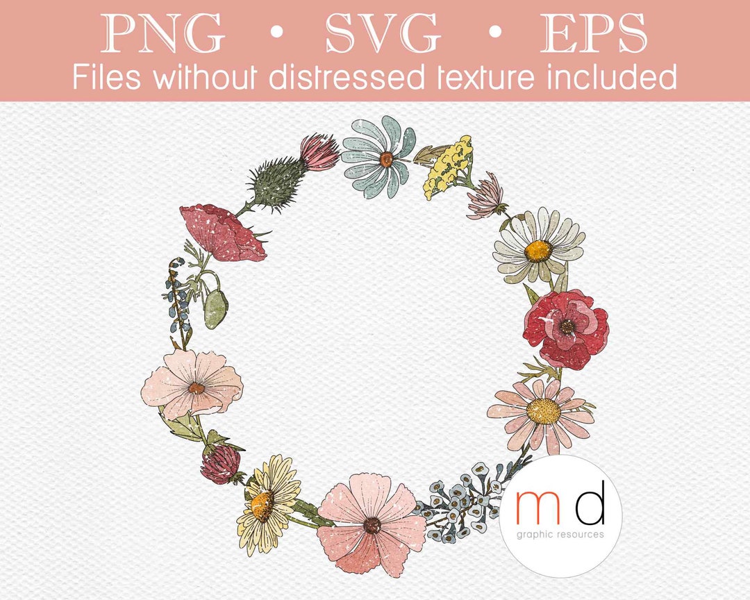 Wildflower Wreath Svg Daisy Svg Retro Flower Svg Distressed Wild ...