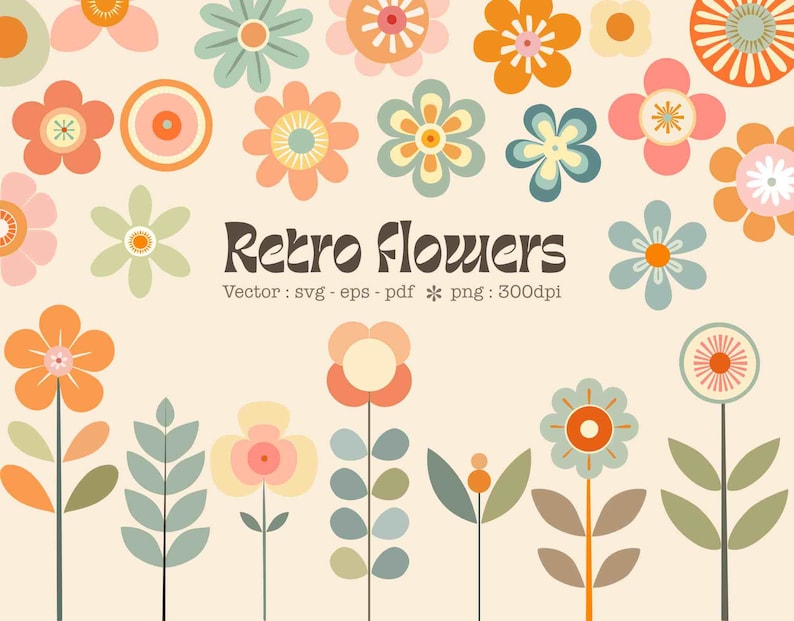 Retro Daisies Svg Vector Vintage Daisy Svg Bundle Hippie Svg Floral 70s ...