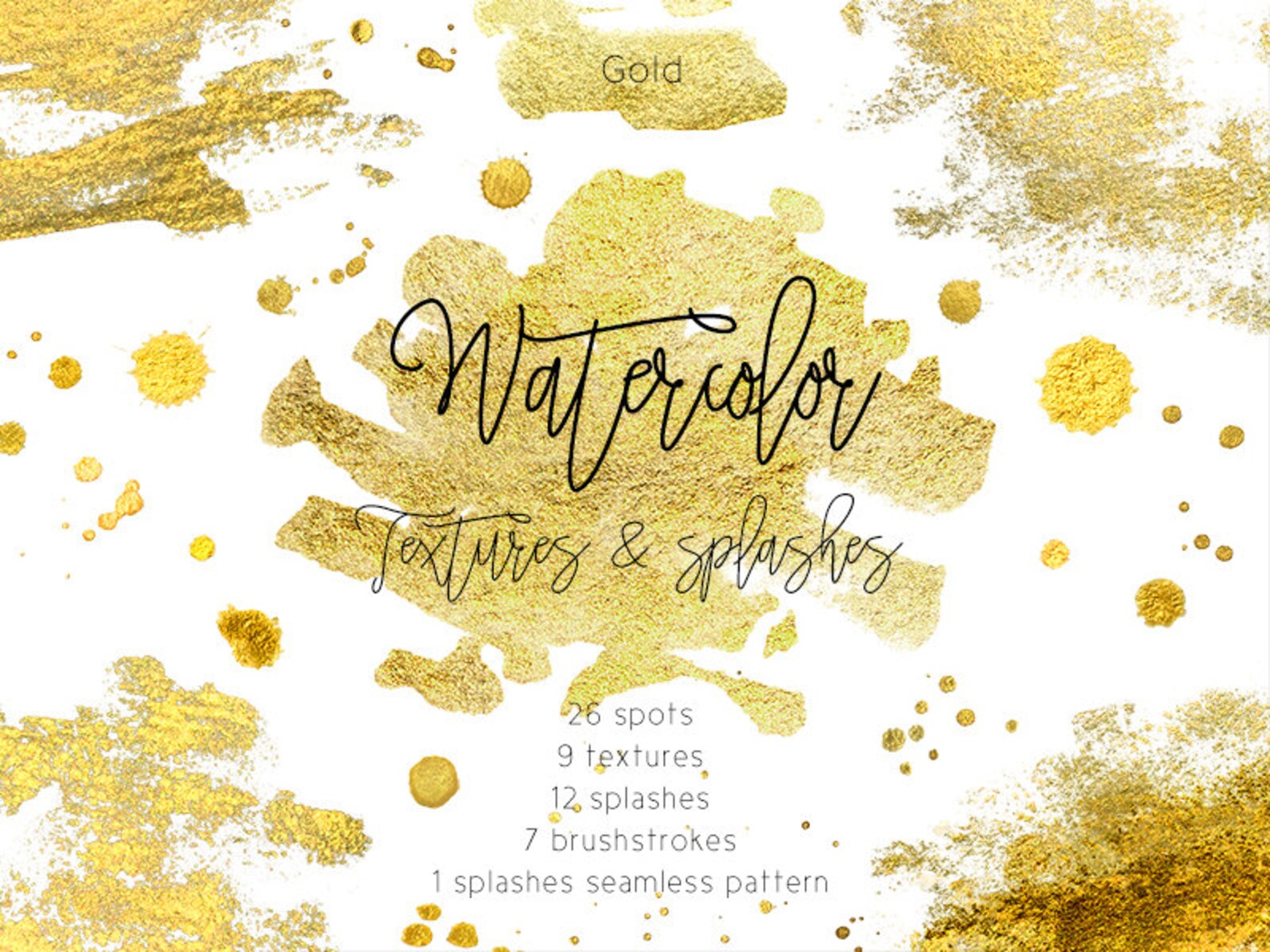 High Quality Hand-painted Golden Watercolor Splashes, Gold Spots ...