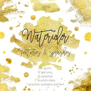 High Quality Hand-painted Golden Watercolor Splashes, Gold Spots ...