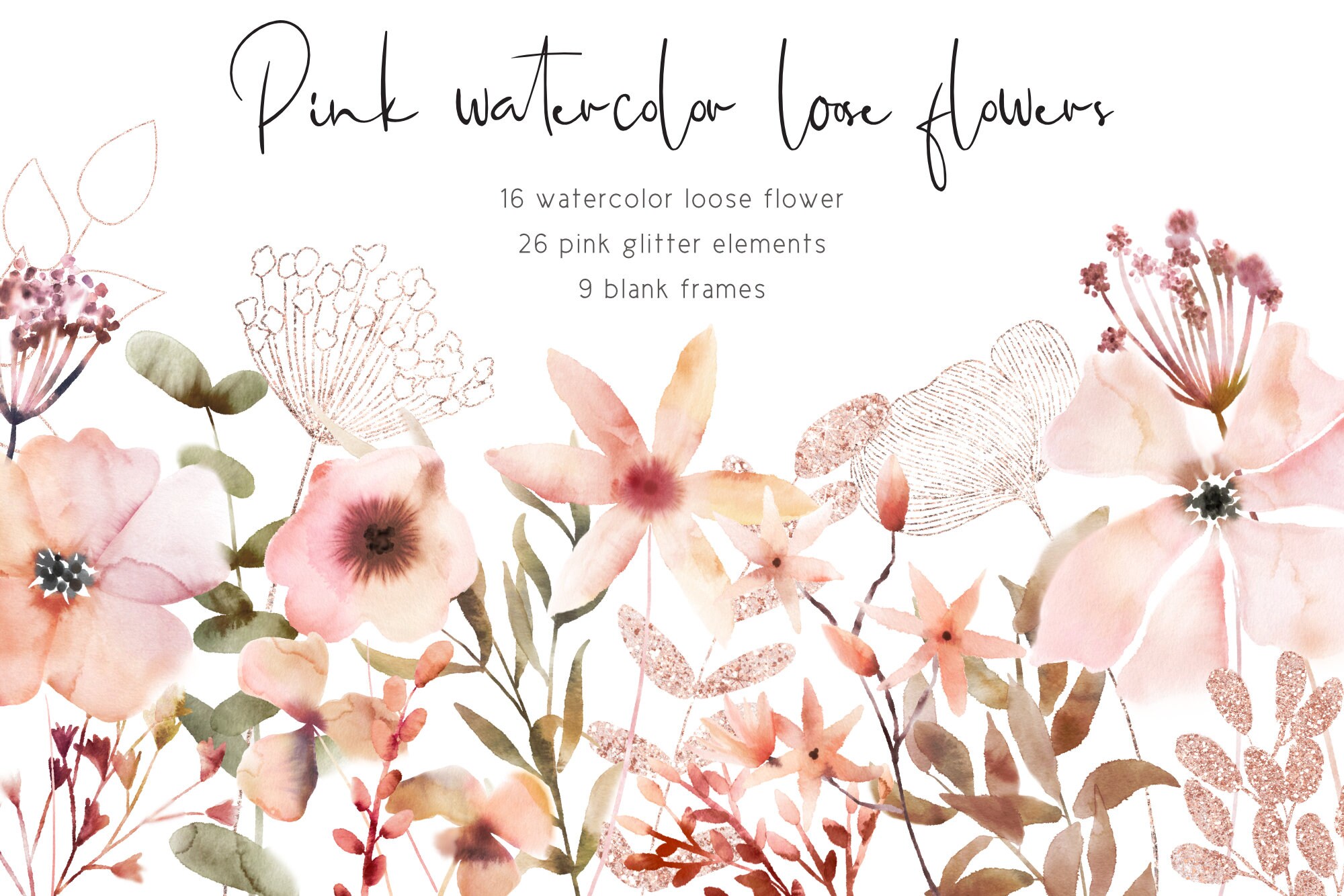 Pink Watercolor Flowers SVG Glitter Bright Floral Watercolour - Etsy