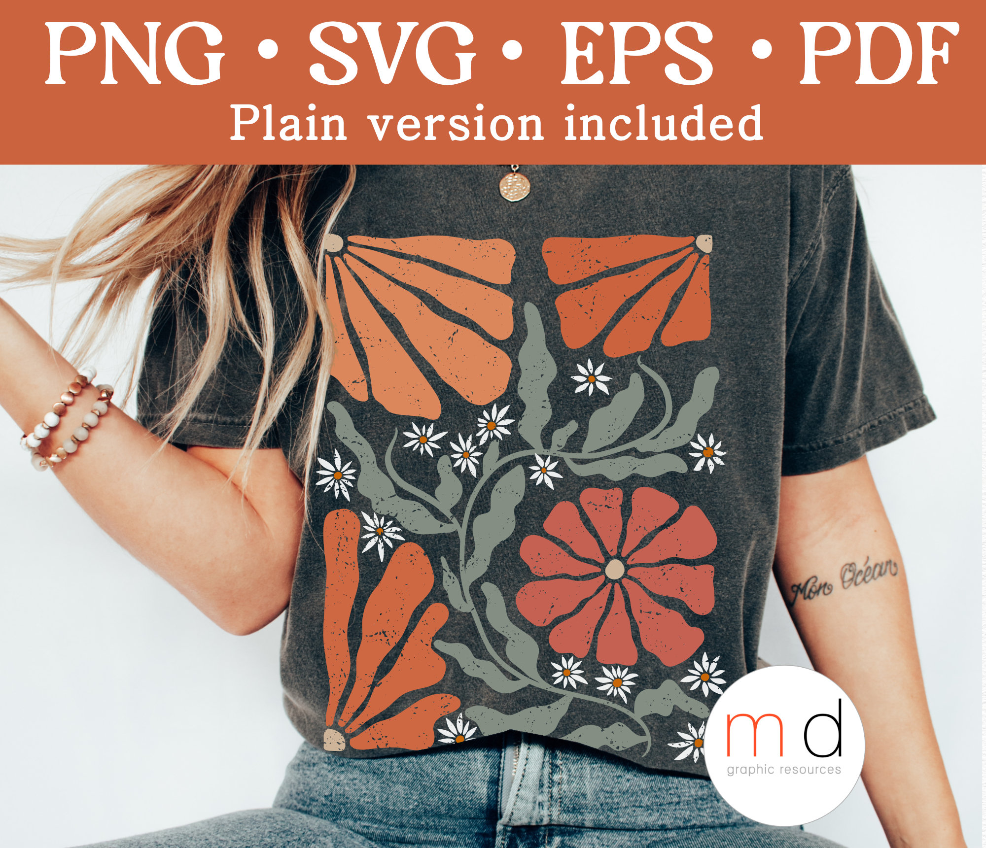 Retro Flowers Svg Retro Wavy Floral Sublimation Design Vintage Matisse ...