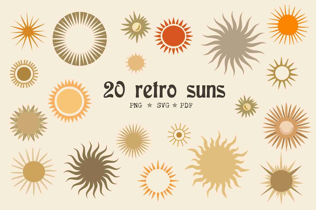 Retro Sun Svg Boho Sun Png Vintage Sunshine Clipart Hippie Sun Vector ...
