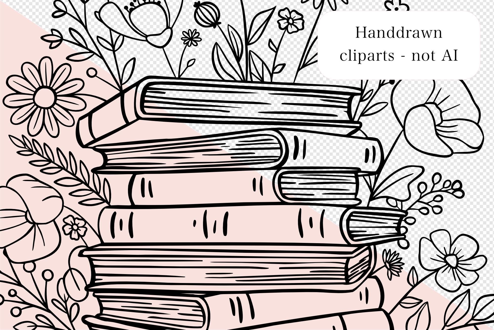 Floral Book SVG Clipart, Boho Bookish Line Art (png, Svg, Pdf) - Etsy