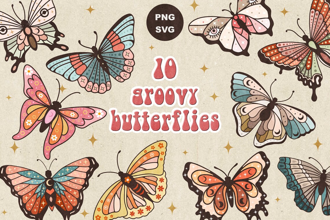 Retro Butterfly Svg Vintage Butterflies Svg Hippie Svg Celestial Svg ...