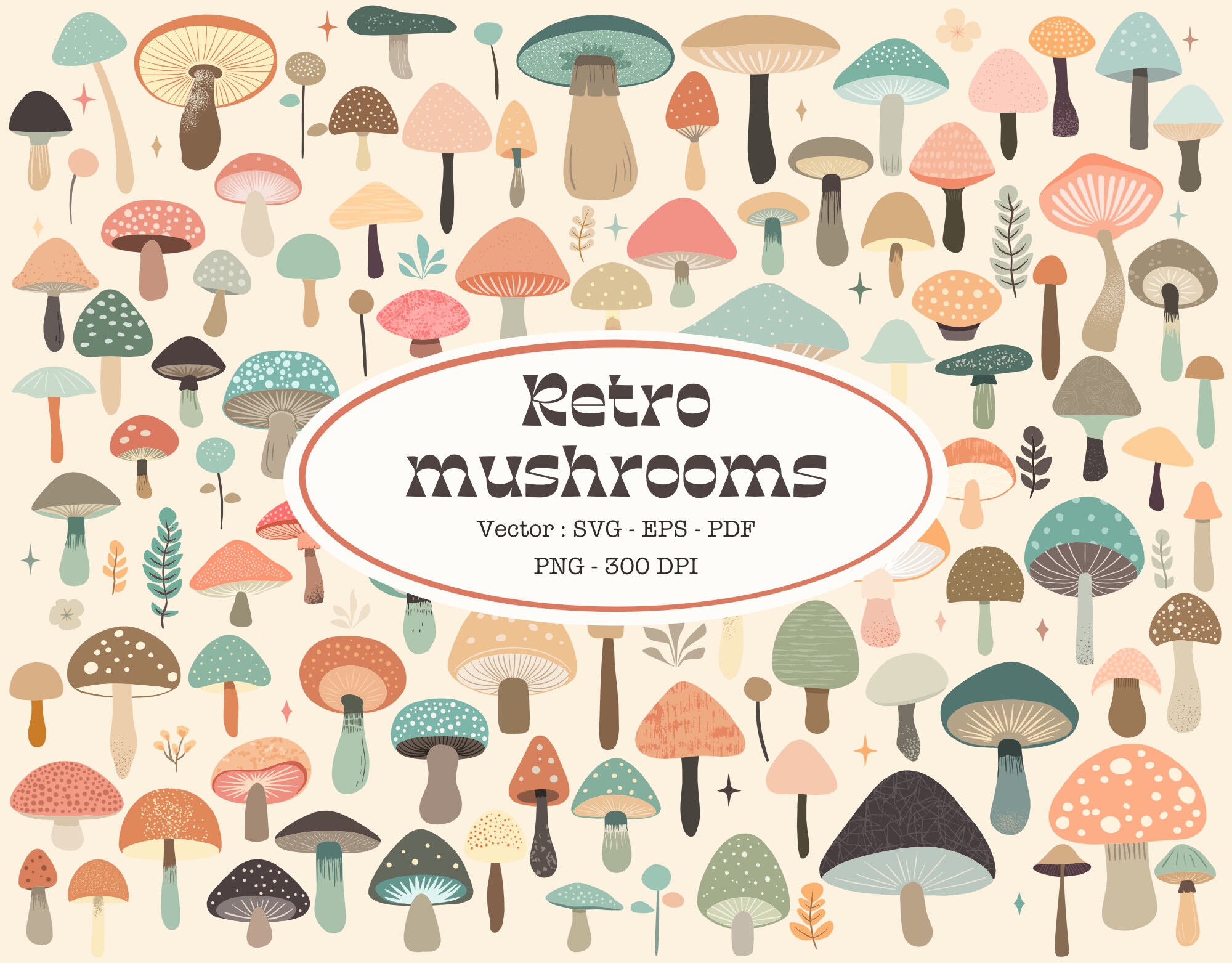 Retro Mushroom Svg Magic Mushrooms Png Boho Mushroom Clipart Mid ...