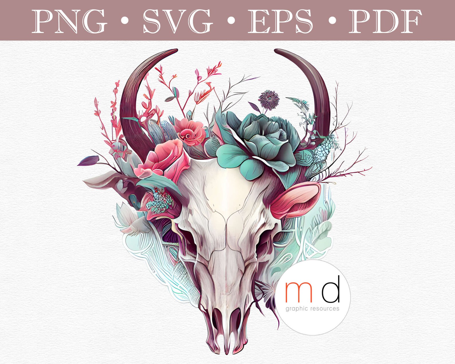 Floral Cow Skull Svg Flower Cow Skull Png Bull Skull Svg Whimsigoth ...