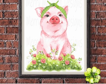 Pig watercolor | Etsy