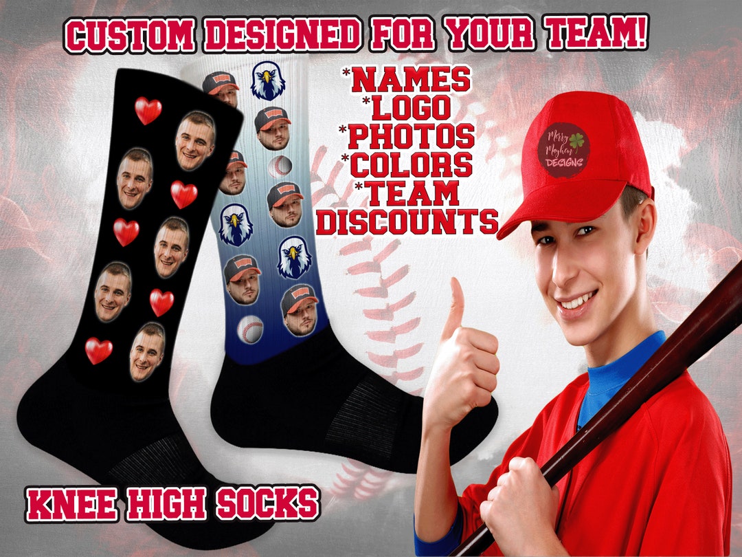 Custom Face Knee High Socks for Baseball Teams, Personalized Team Socks ...