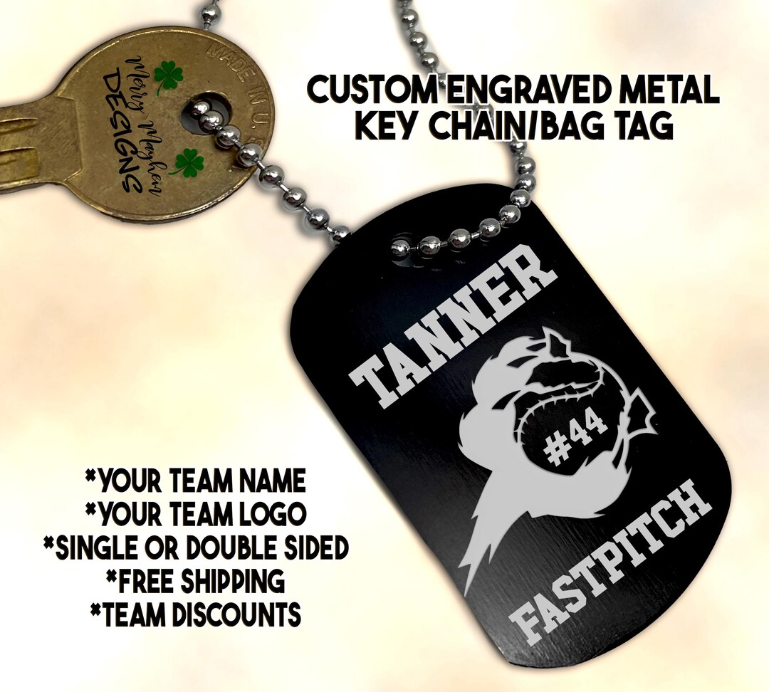 Personalized Black Metal Sports Logo Dog Tag Keychain, End of Year ...