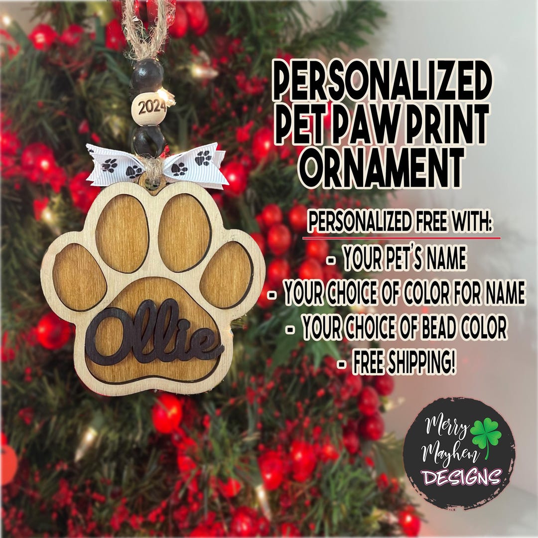 Personalized Dog Gift With Name, Custom Dog Ornament With Paw Print ...
