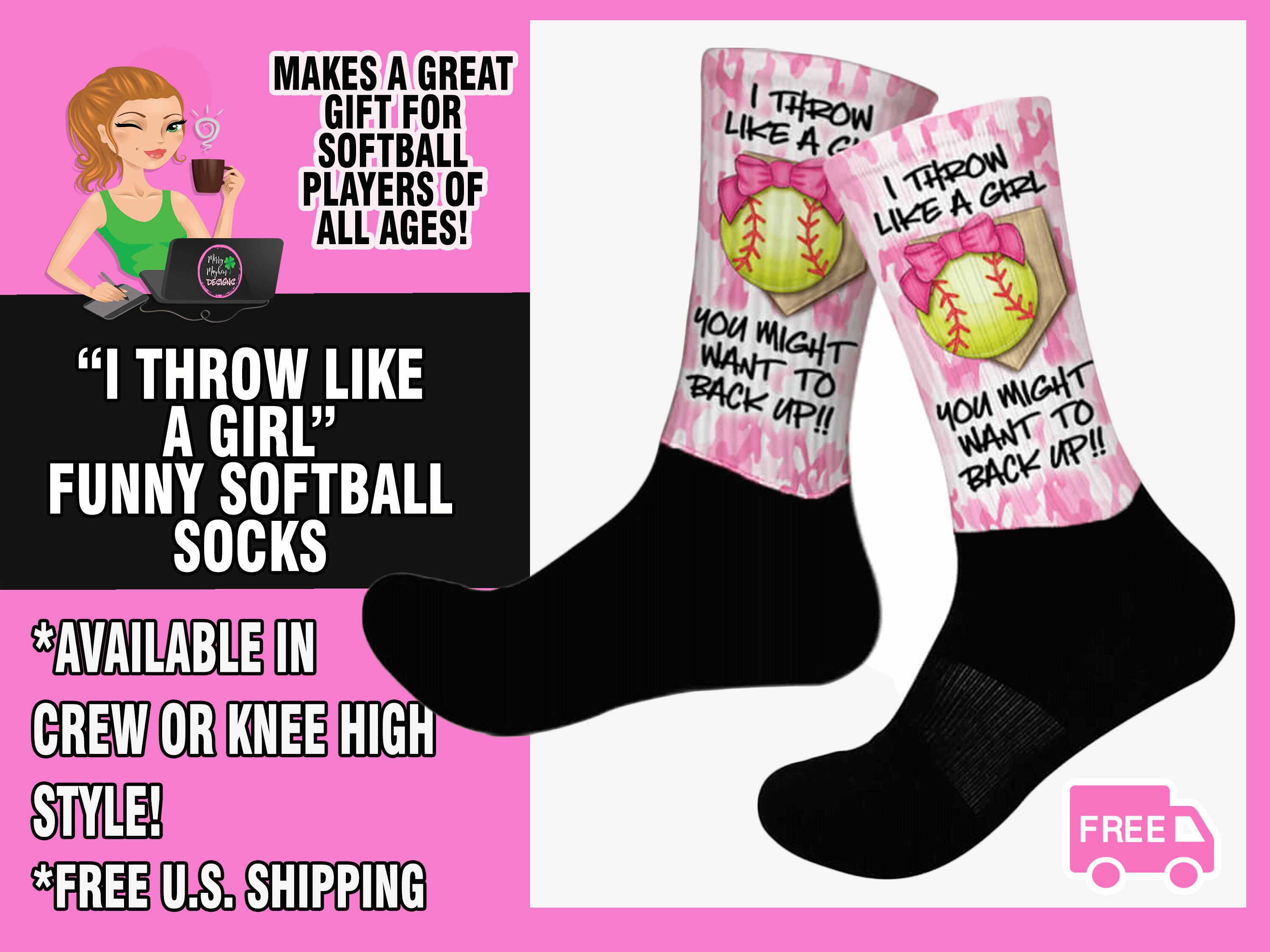 Knee High Girls Softball Socks Funny Socks for Teen Gift for | Etsy