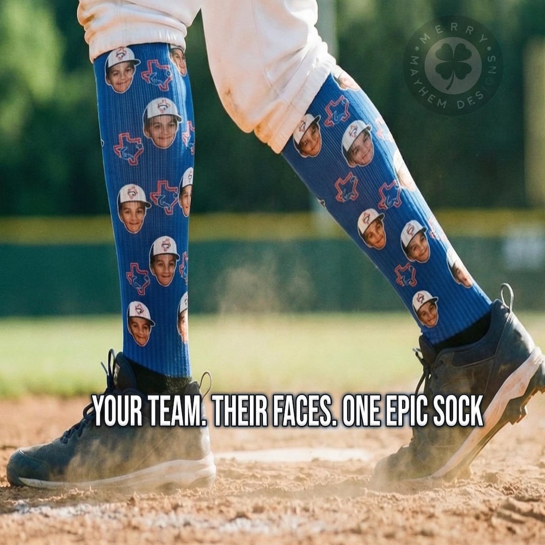 Custom Knee High Photo Socks – Face Socks for Baseball & Softball Game ...