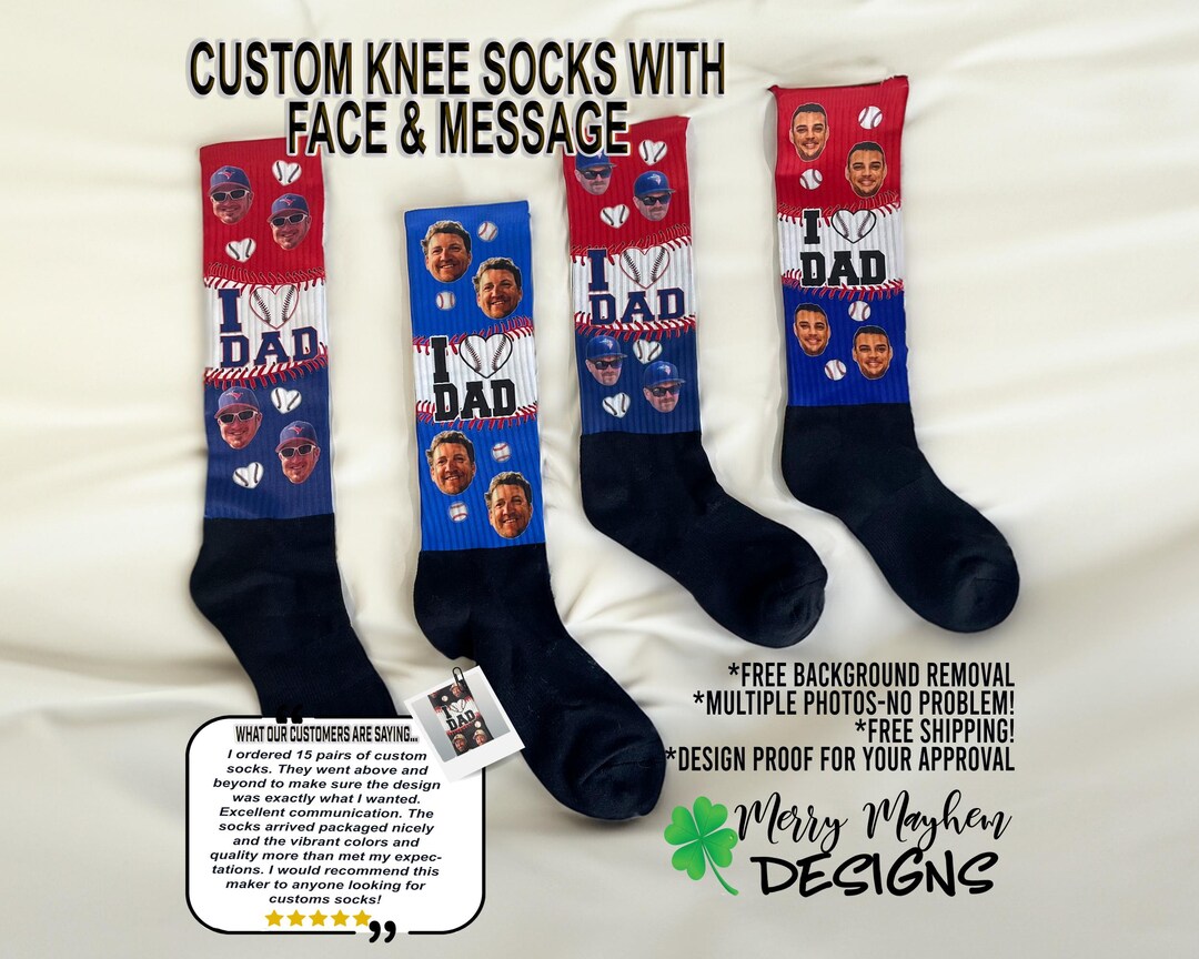 Custom Baseball Knee High Socks, Custom Softball Sock With Face - I ...