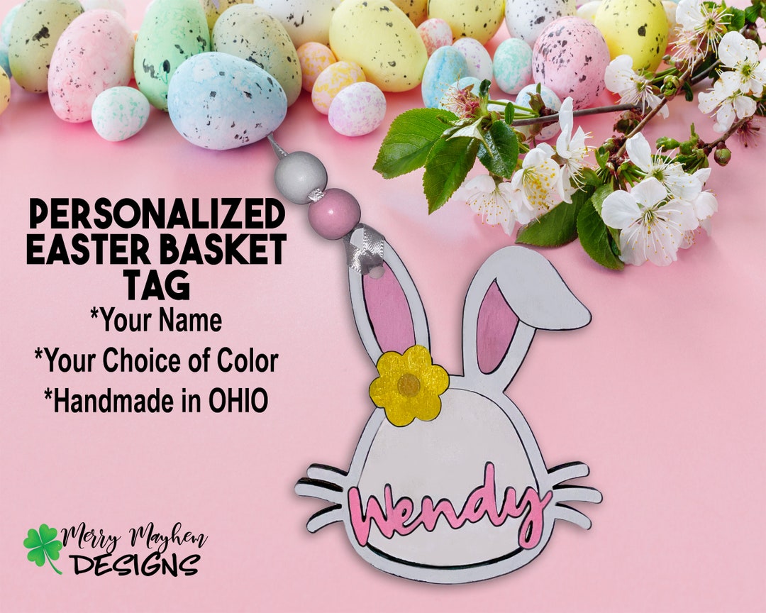 Personalized Easter Bunny Name Tag – Engraved Double Layer Basket Charm ...