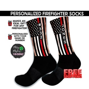 Custom Fireman Socks, Firefighter Wife, Thin Red Line, Firefighter Gift ...