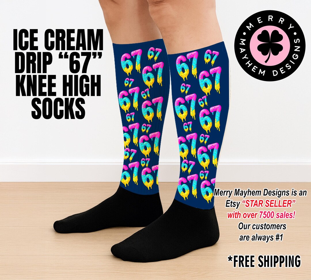 Ice Cream Drip "six Seven" Knee High Socks – Trendy 6 7 Youth Gift, Fun ...