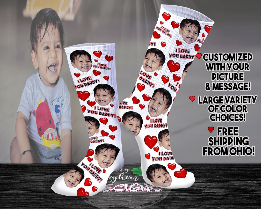 Custom Faces Socks for Men, I Love You Daddy Personalized Gift for Dad ...