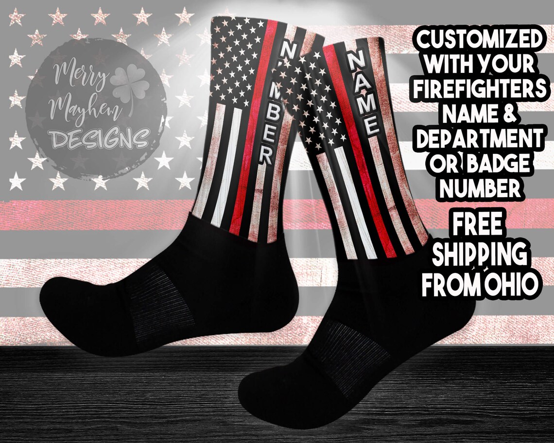 Custom Fireman Socks Firefighter Wife Thin Red Line Gift - Etsy
