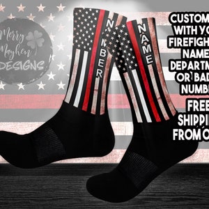 Custom Fireman Socks, Firefighter Wife, Thin Red Line, Firefighter Gift ...