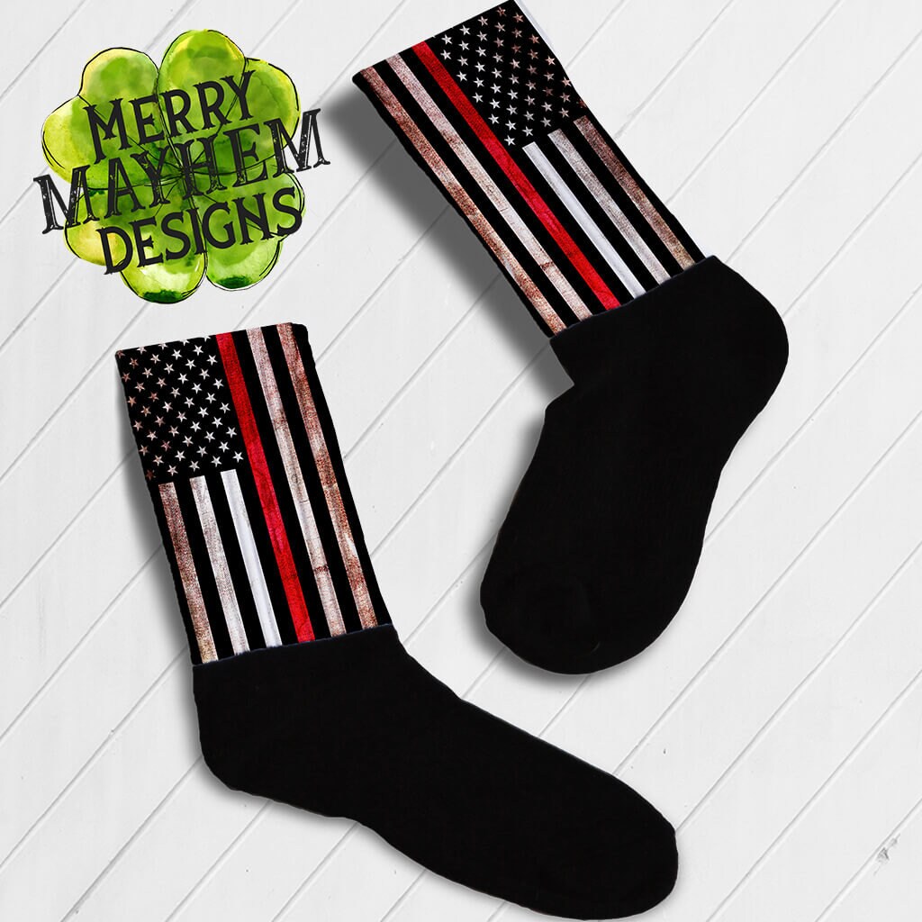 Custom Fireman Socks Firefighter Wife Thin Red Line Gift | Etsy