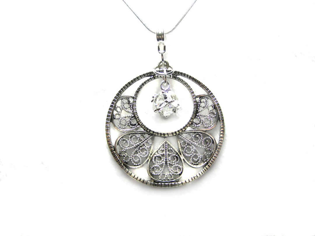 Round Filigree Pendant With Clear Glass Charm Necklace - Etsy