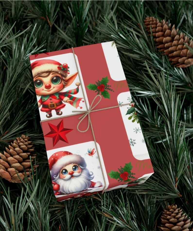 Christmas Wrap Paper Elf and Santa - Etsy