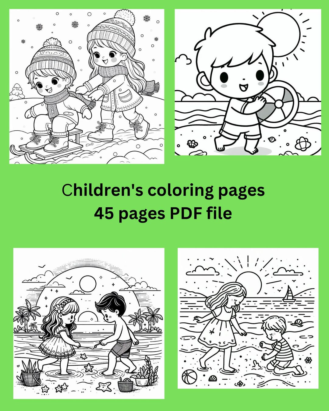 Children's 45 Children Playing Coloring Pages for Kids Digital Download ...