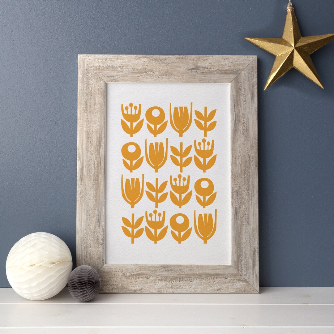 Retro Scandinavian Print, Flower Pattern Poster, Mid Century Print ...