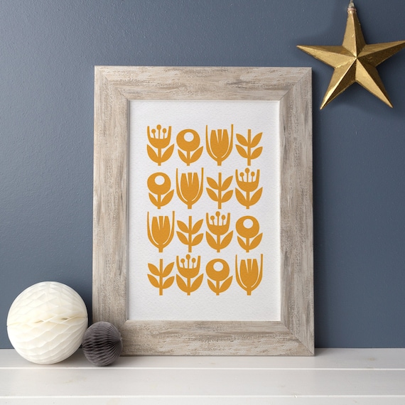 Retro Scandinavian Print Flower Pattern Poster Mid Century | Etsy