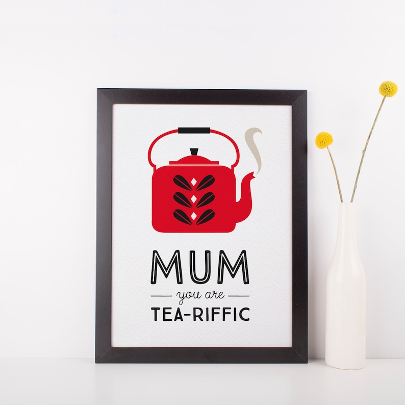 Mum Tea Print Red Retro Kettle Poster Scandinavian Design - Etsy UK