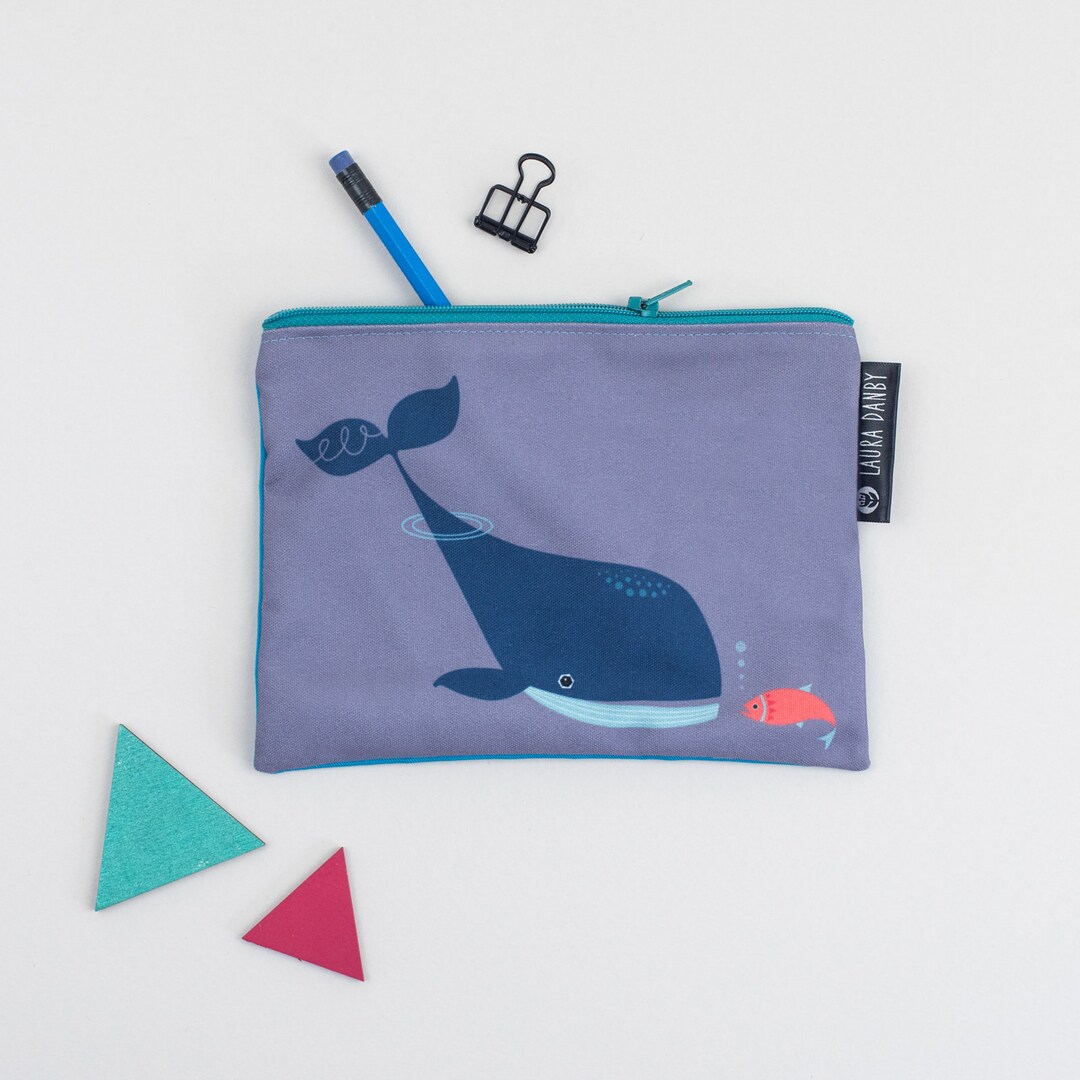 Whale Canvas Pouch: Modern Illustrated Fish Toiletry Bag, Eco-friendly ...