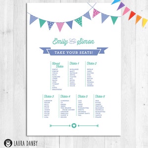 Wedding Table Plan, Party Seating Plan, Retro Styled Party Seat Chart ...
