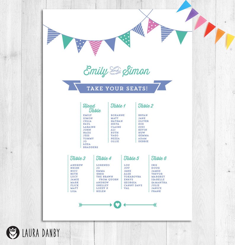 Wedding Table Plan Party Seating Plan Retro Styled Party - Etsy UK