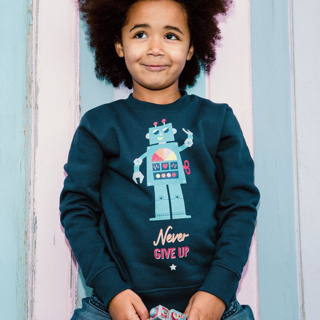 Robot Kids Jumper, Retro Positive Organic Cotton Eco Sweater - Etsy
