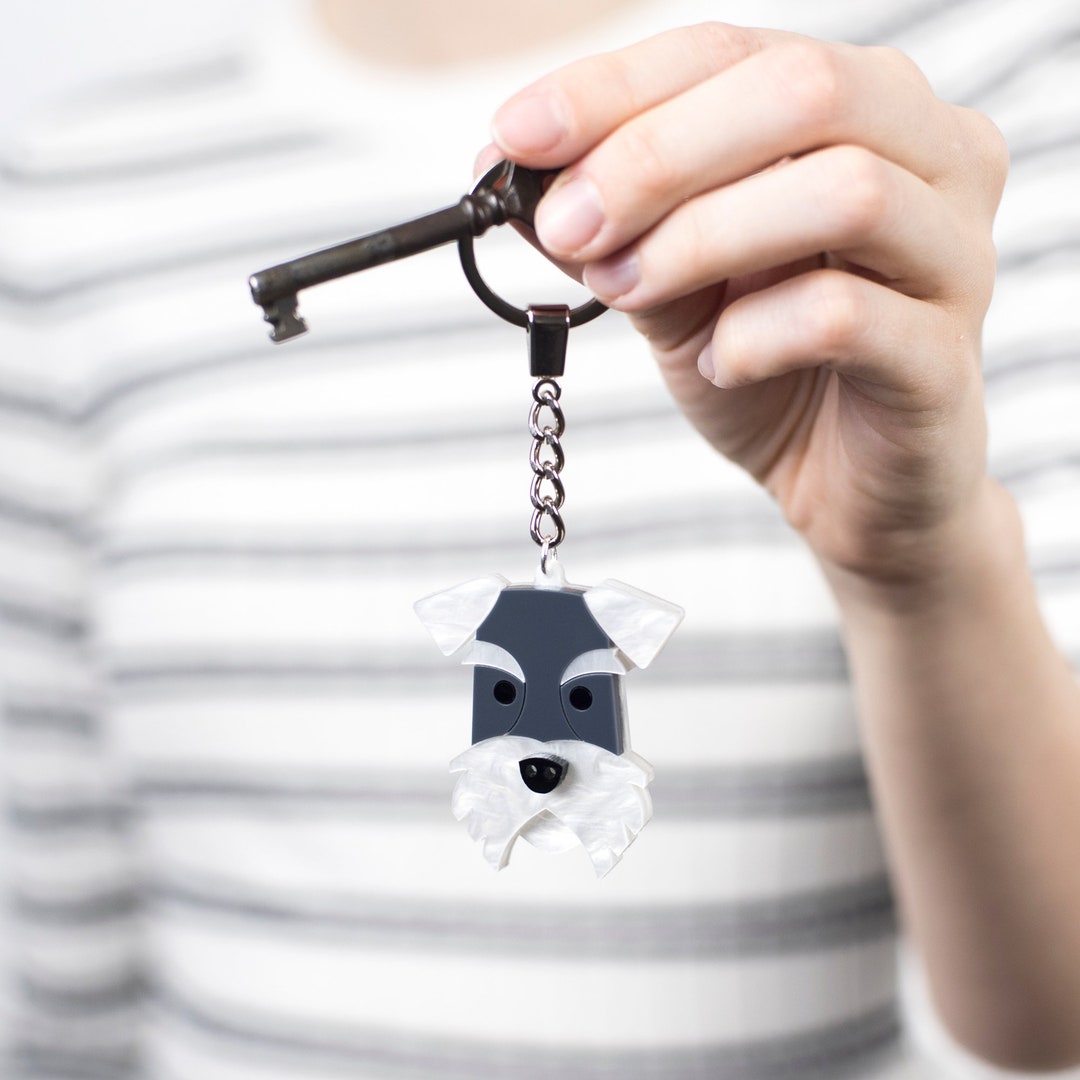 Schnauzer Keyring, Grey Dog Key Chain, Pet Lover Gift, Stocking Filler ...