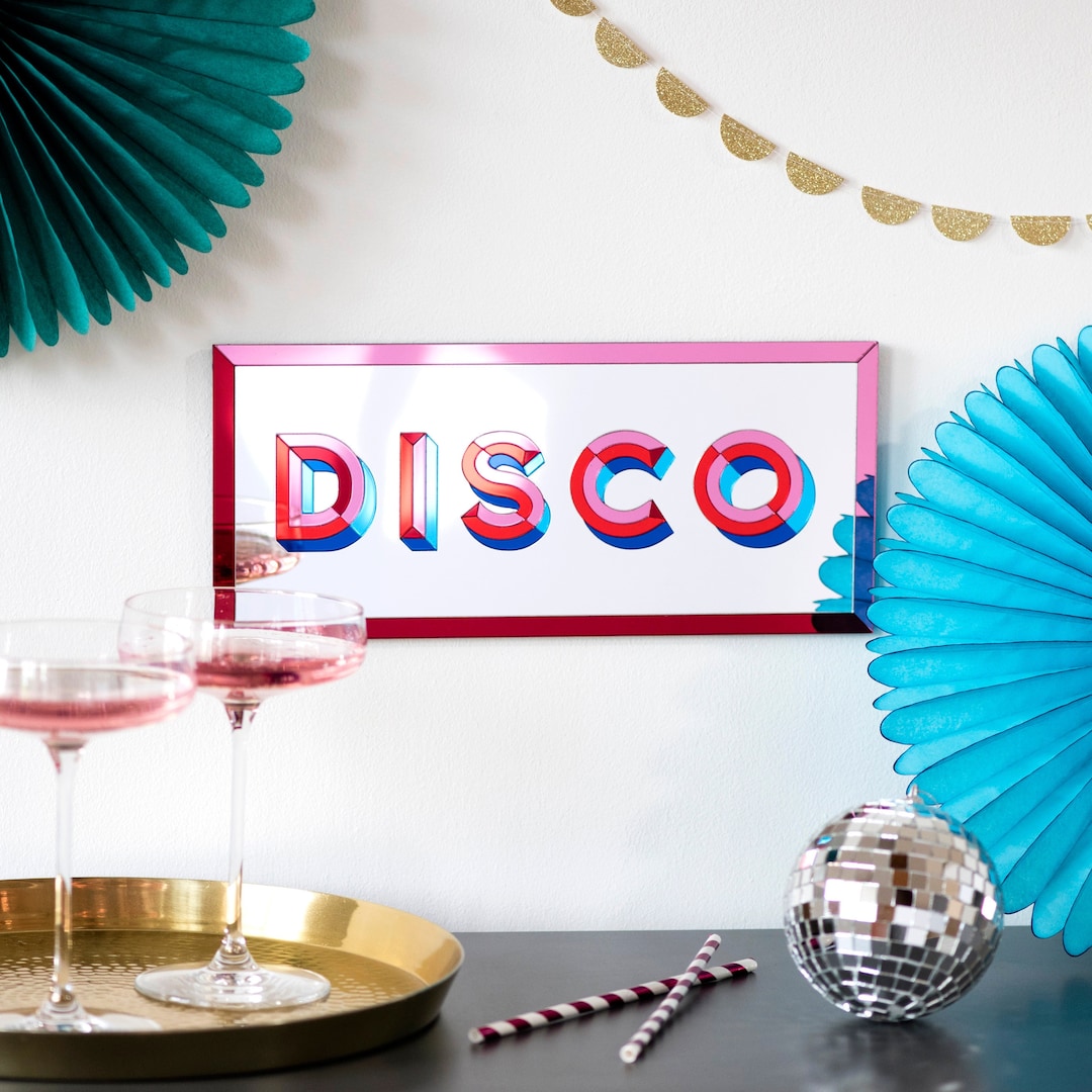 Disco Mirror Wall Art, Kitchen Disco Party Sign, Typographic Music ...