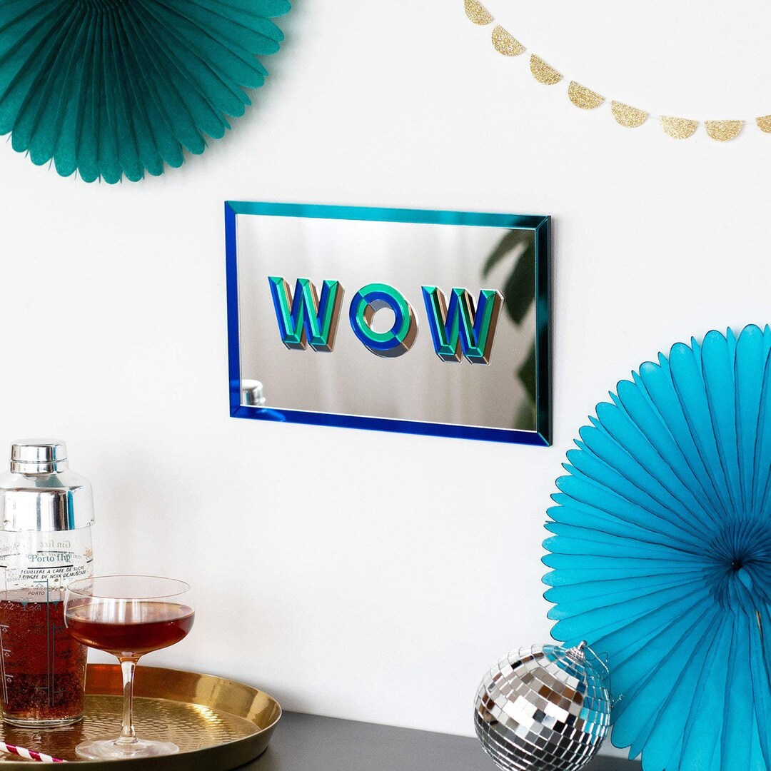 WOW Mirror Wall Art, Wow Party Sign, Typographic Picture, Retro Home ...