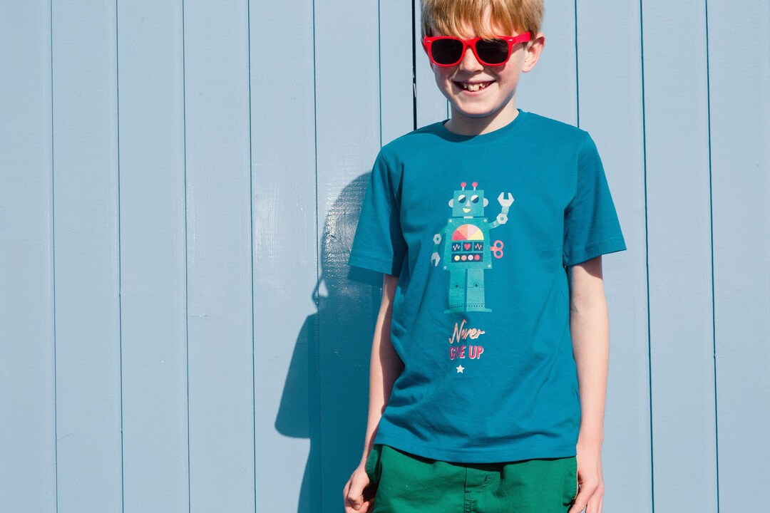 Robot Kids T-shirt, Retro Rainbow Organic Cotton Eco-friendly Top - Etsy
