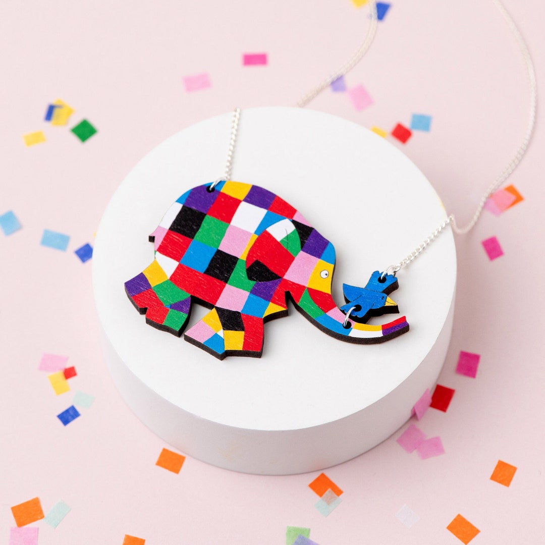 Elmer the Elephant Necklace: Cherry Wood Pendant, Official Children's ...