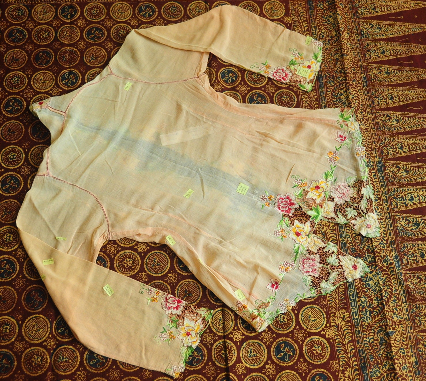 Vintage Peach Indonesian Kebaya With Floral Kurung Embroidery ...